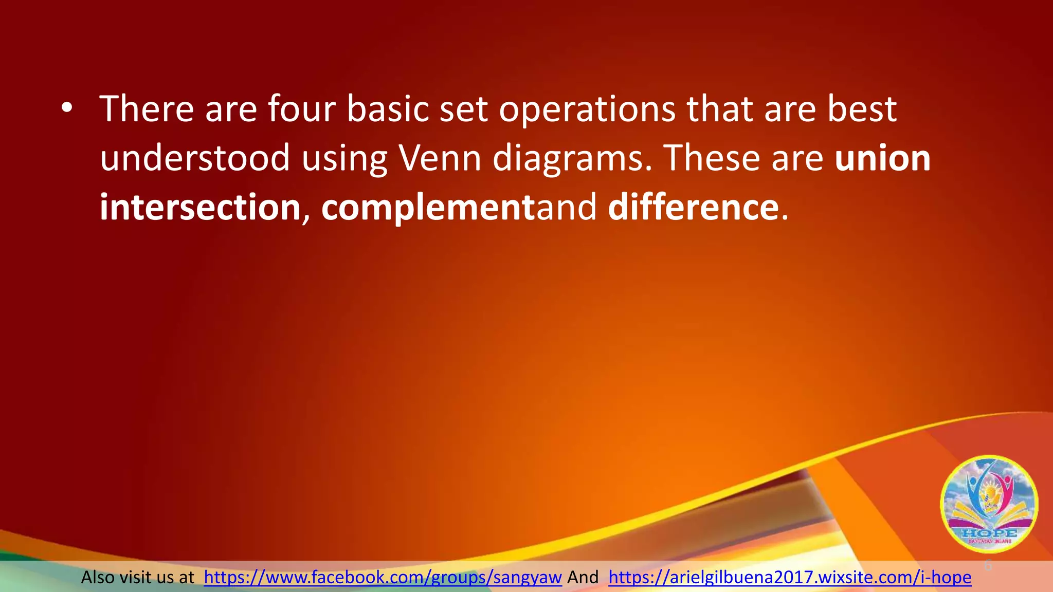 Math 7 | Lesson 2 Set Operations and the Venn Diagram | PPTX