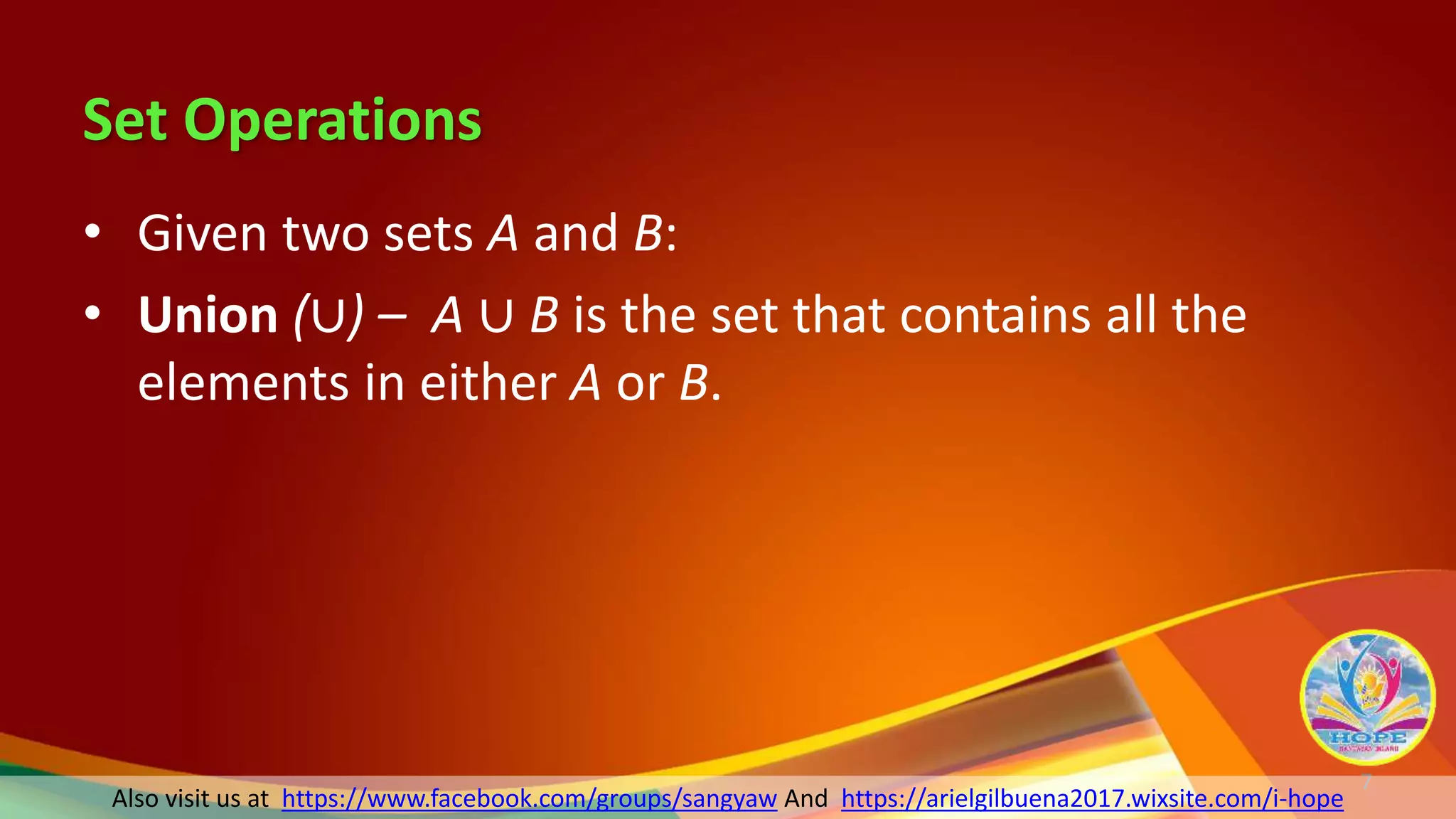 Math 7 | Lesson 2 Set Operations and the Venn Diagram | PPTX