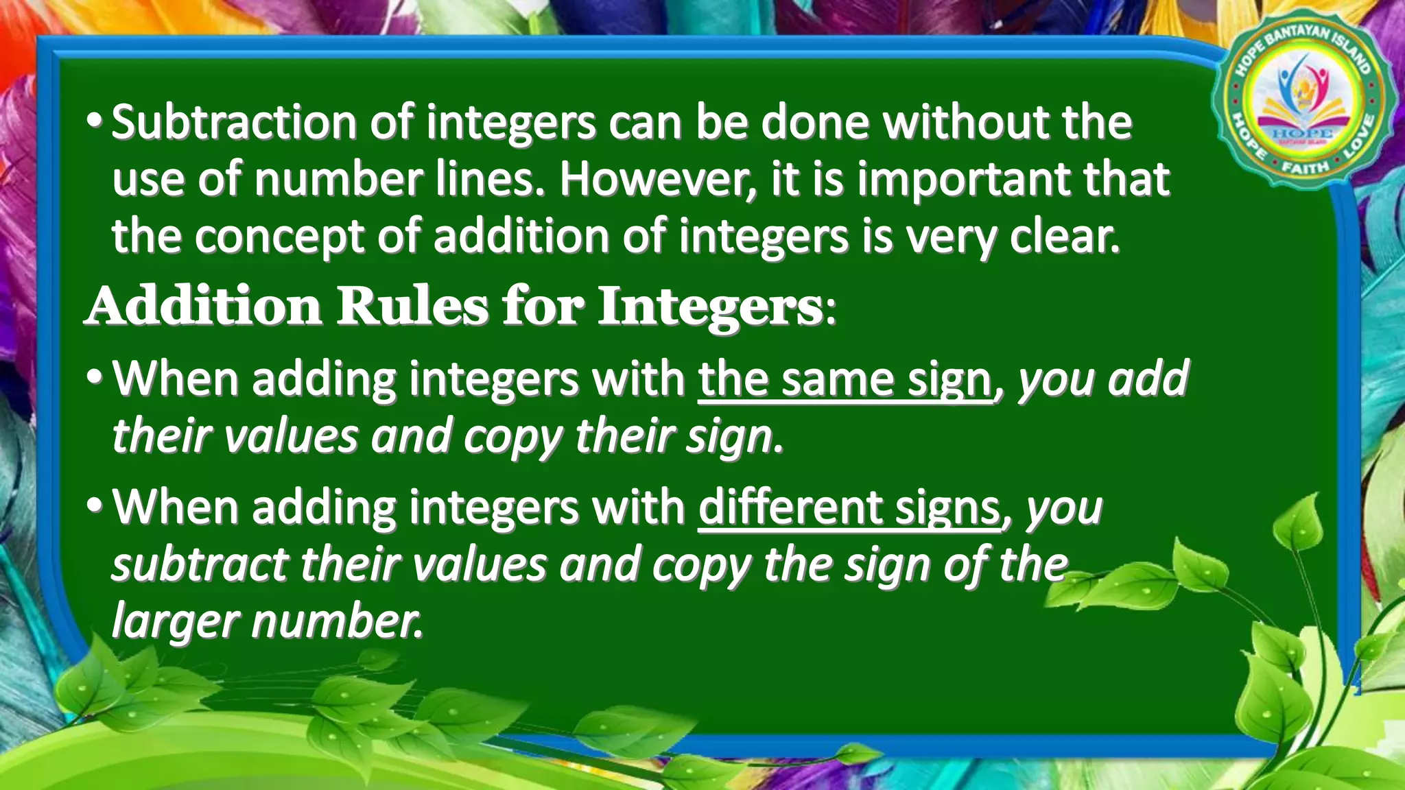 Math 7 lesson 6 subtraction of integers (without number lines) | PPT