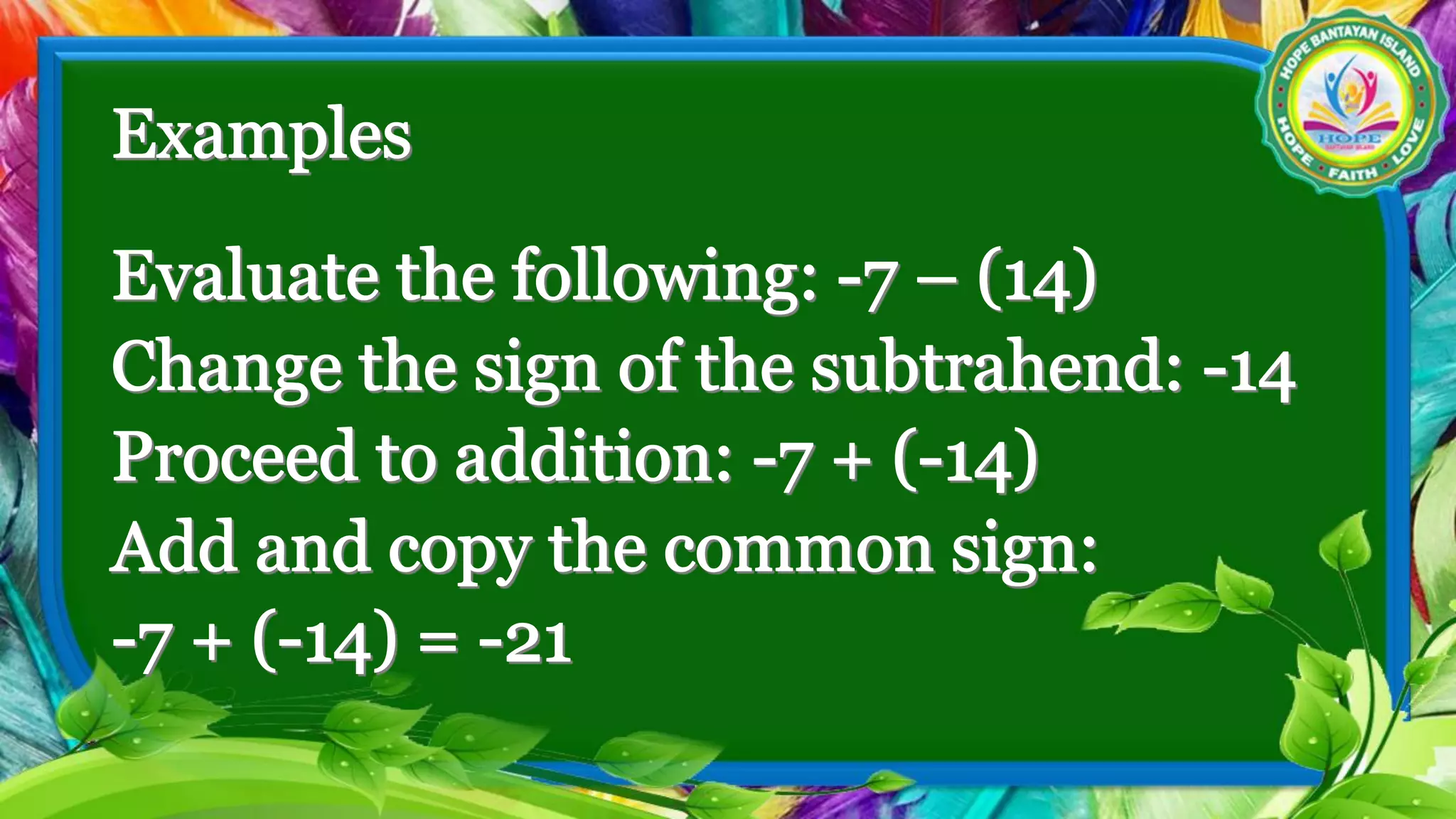 Math 7 lesson 6 subtraction of integers (without number lines) | PPT