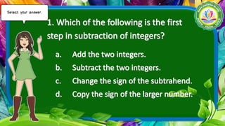 Math 7 lesson 6 subtraction of integers (without number lines) | PPT