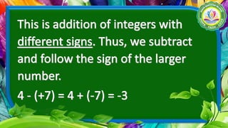 Math 7 lesson 6 subtraction of integers (without number lines) | PDF