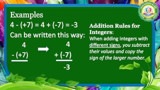 Math 7 lesson 6 subtraction of integers (without number lines) | PPT