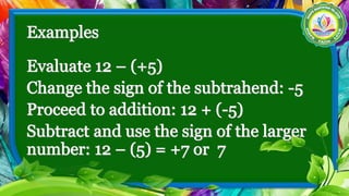 Math 7 lesson 6 subtraction of integers (without number lines) | PDF