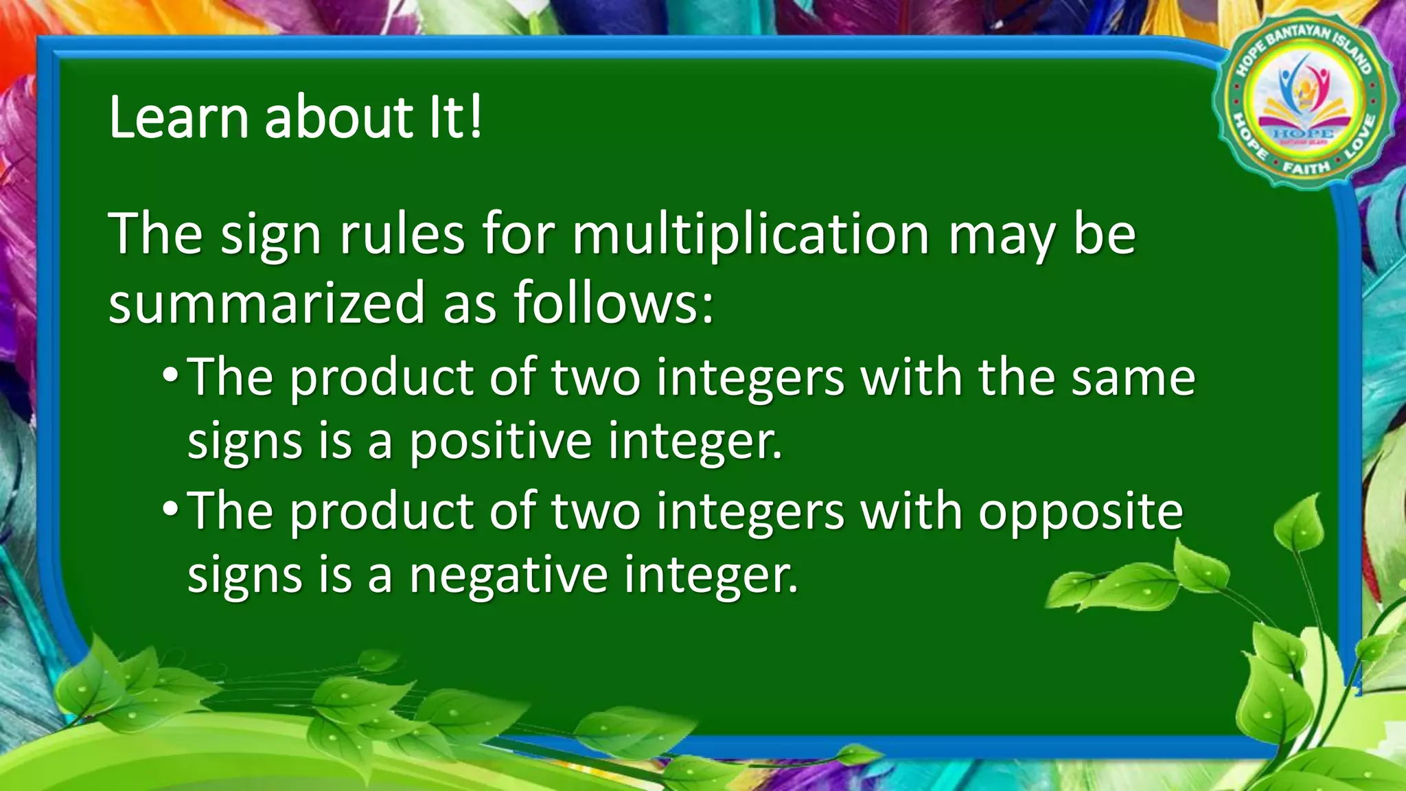 Math 7 lesson 8 multiplication of integers | PDF
