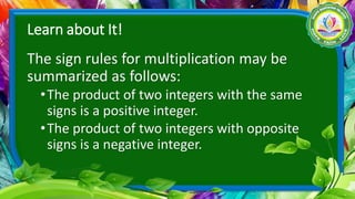 Math 7 lesson 8 multiplication of integers | PDF
