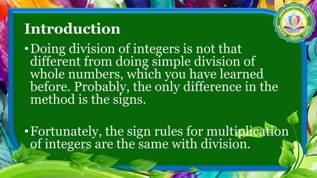 Math 7 lesson 9 division of integers | PDF