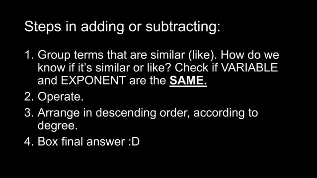 Math 7 – adding and subtracting polynomials | PPTX | Technology & Computing