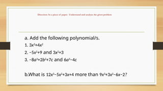 math 7 addition of polynomials presentation | PPTX