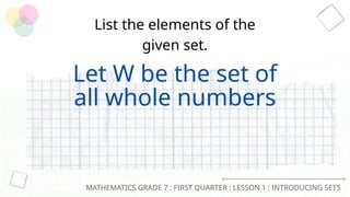 Mathematics Grade 7 Lesson 1 Introducing Sets | PPTX