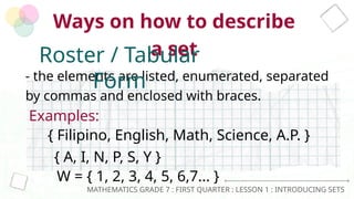 Mathematics Grade 7 Lesson 1 Introducing Sets | PPTX