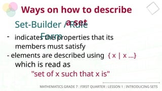 Mathematics Grade 7 Lesson 1 Introducing Sets | PPTX