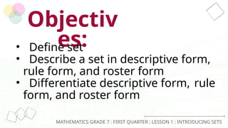 Mathematics Grade 7 Lesson 1 Introducing Sets | PPTX