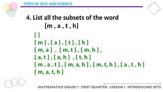 Mathematics Grade 7 Lesson 2 Sets and Subsets | PPT