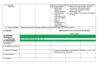 MATH 7 FIRST QUARTE LESSON PLAN QUARTER 1 | PDF
