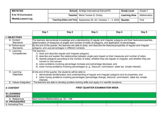 MATH 7 FIRST QUARTER LESSON PLAN QUARTER 1 | PDF