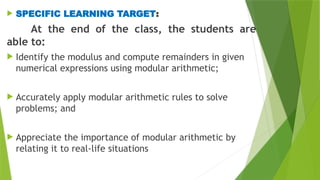 Math 8 PPT for Demo Math Number Theory Modular Arithmetic | PPTX