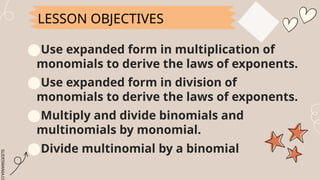MATH 8 Q1 LESSON 3-Multiply and divide simple monomials, leading to the ...