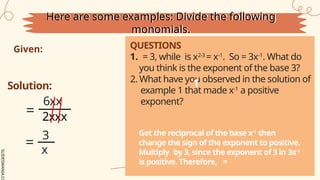 MATH 8 Q1 LESSON 3-Multiply and divide simple monomials, leading to the ...