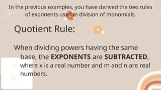 MATH 8 Q1 LESSON 3-Multiply and divide simple monomials, leading to the ...