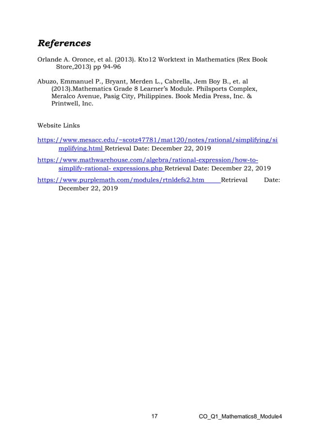 Math8 Q1 Mod4 Go Simplifying Rational Algebraic Expressions V2 1 Pdf