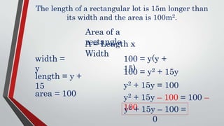Quarter 1 - Illustrating and solving quadratic equations | PPTX