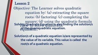 Quarter 1 - Illustrating and solving quadratic equations | PPTX ...