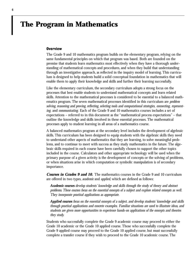 Grade 9 Mathematics (10F) - Education and Advanced ... | PDF