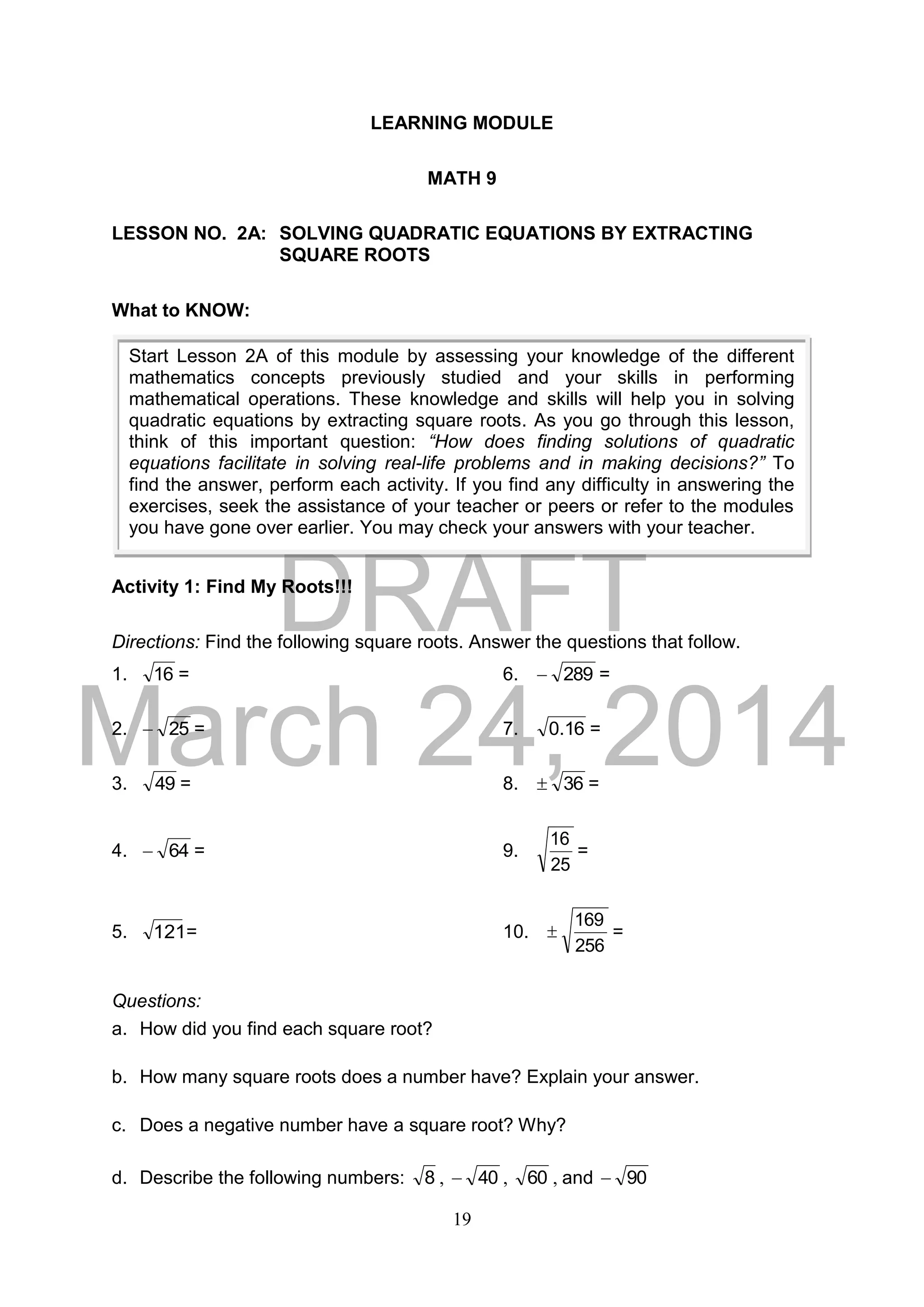 Math 9 (module 1 & 2) | PDF