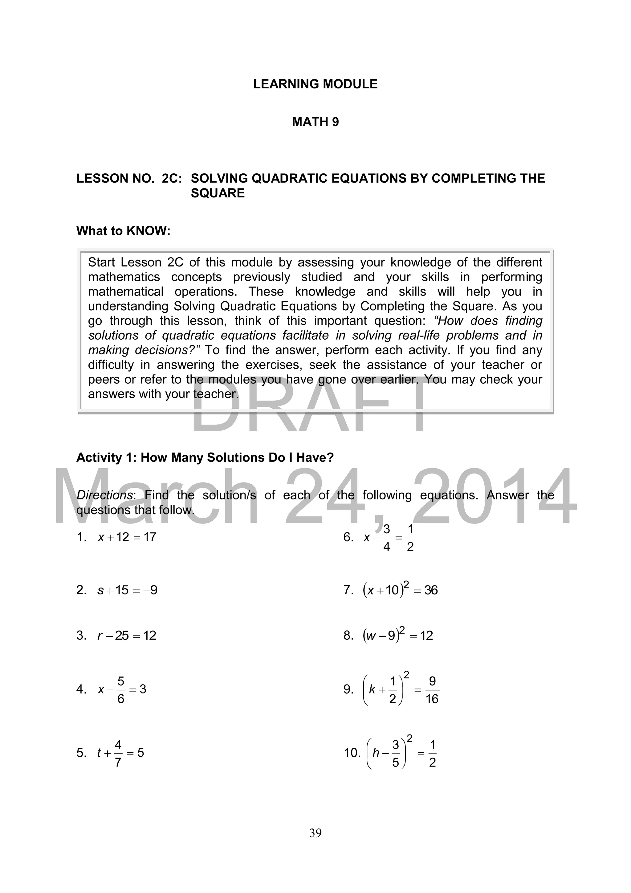 Math 9 (module 1 & 2) | PDF