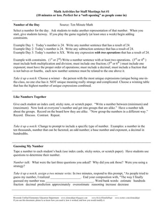 Math activities for staff meetings set 1 | PDF