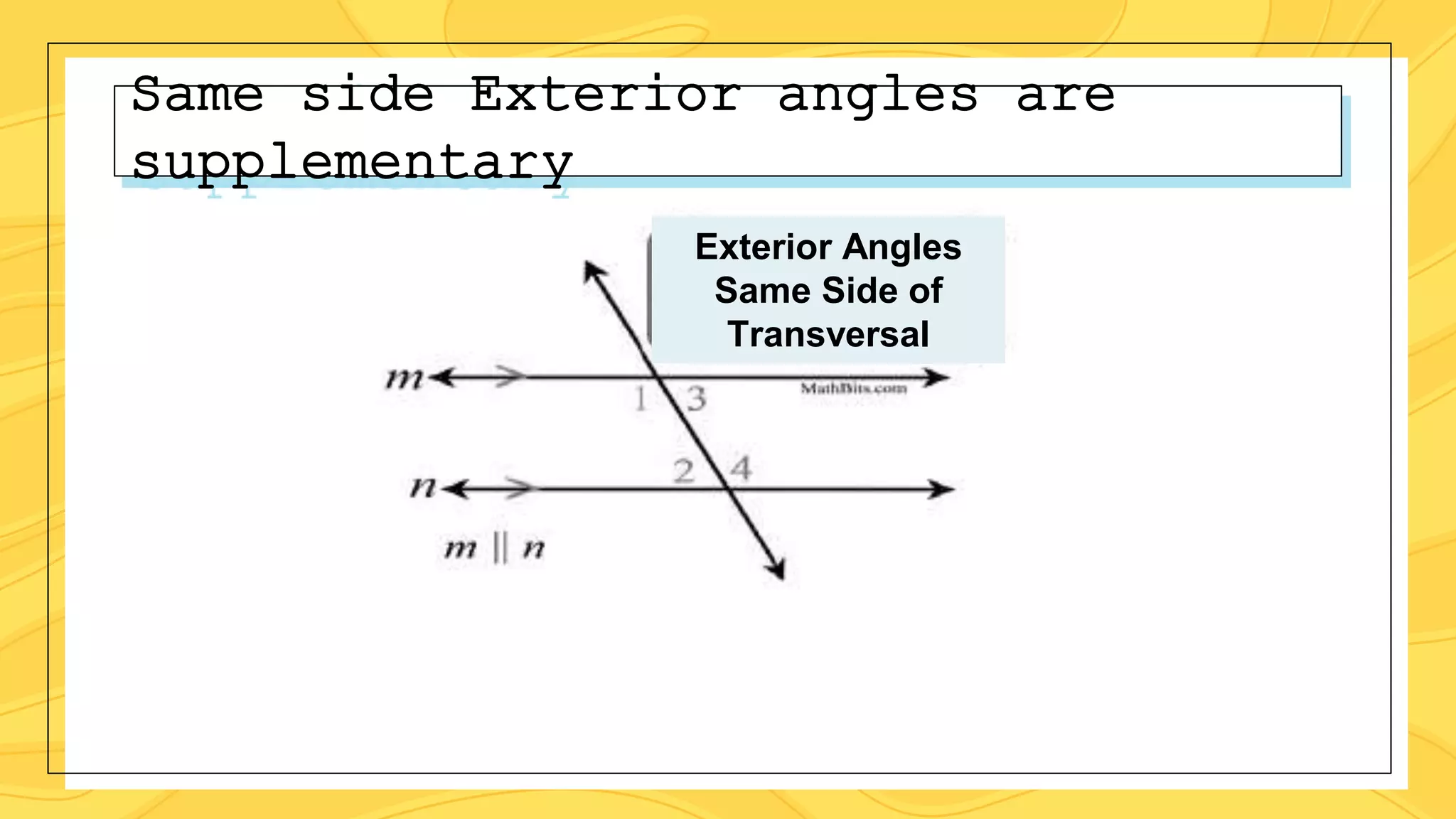 Parallel lines cut by a transversal | PPTX | Physics | Science