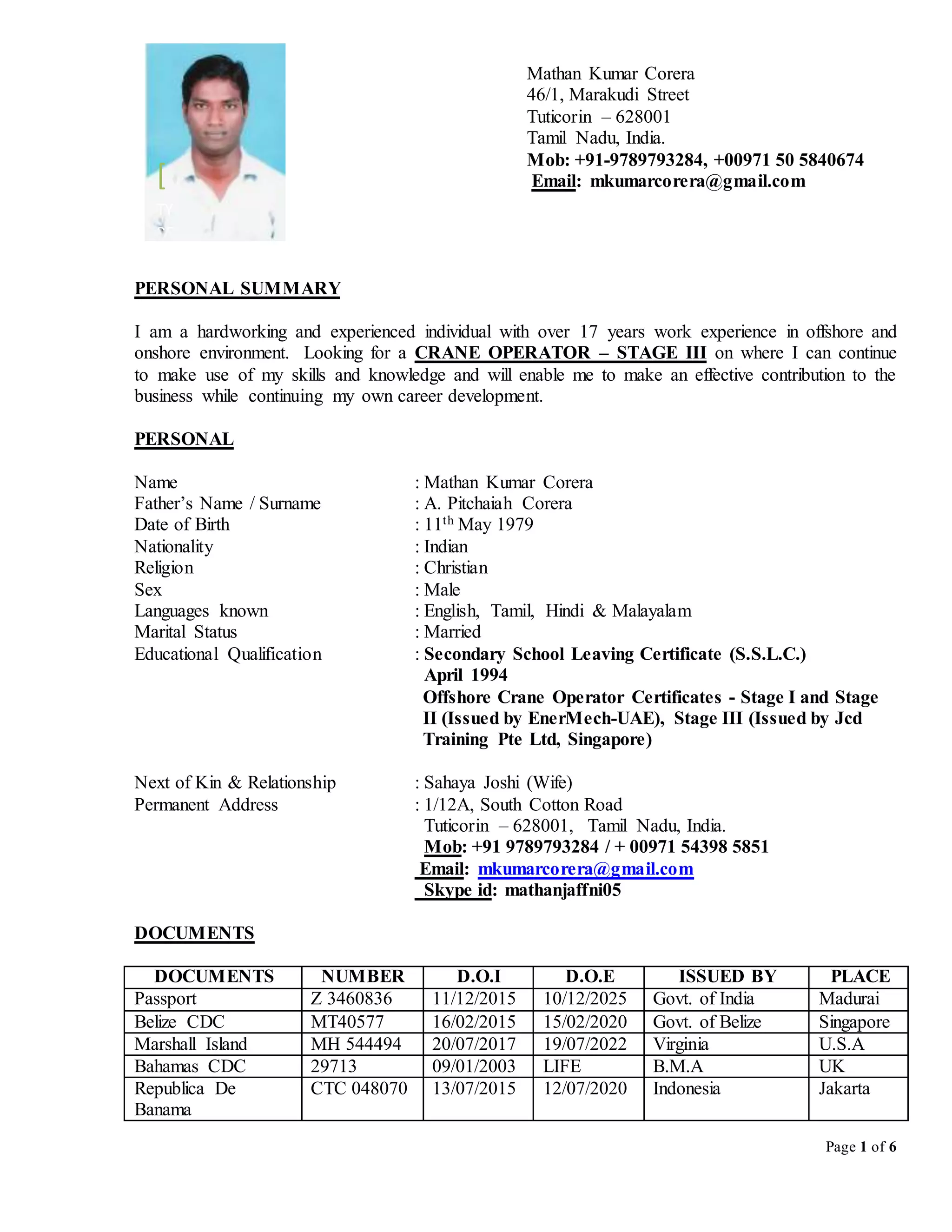 Mathankumar crane operator stage 3 (iii) | DOCX