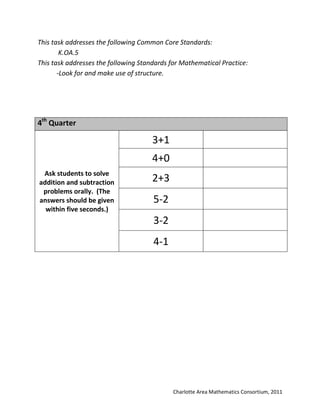 Math Assessment: K | PDF
