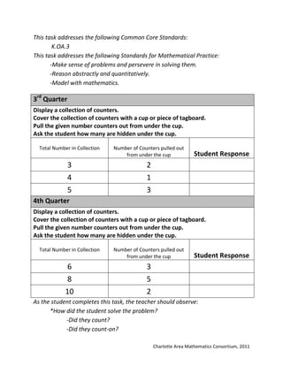 Math Assessment: K | PDF