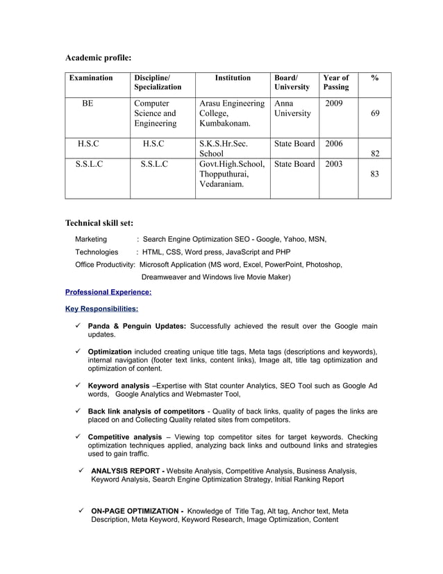 Mathavan senior-seo-analyst-resume-3-years-experience | DOC