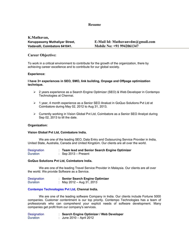 Mathavan seo-resume | PDF