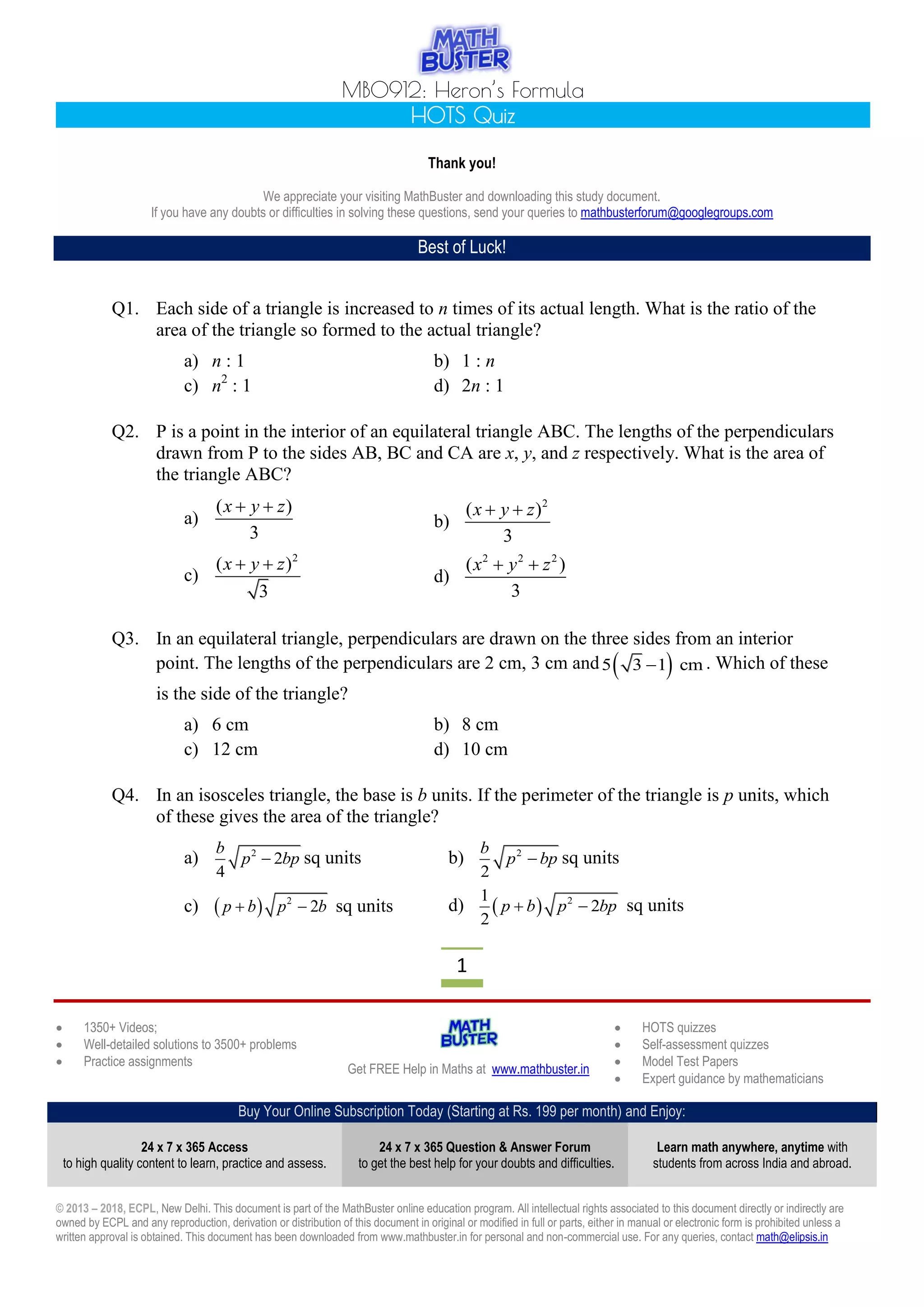 MathBuster HOTS Quiz CBSE Class 9 Chapter 12 | PDF