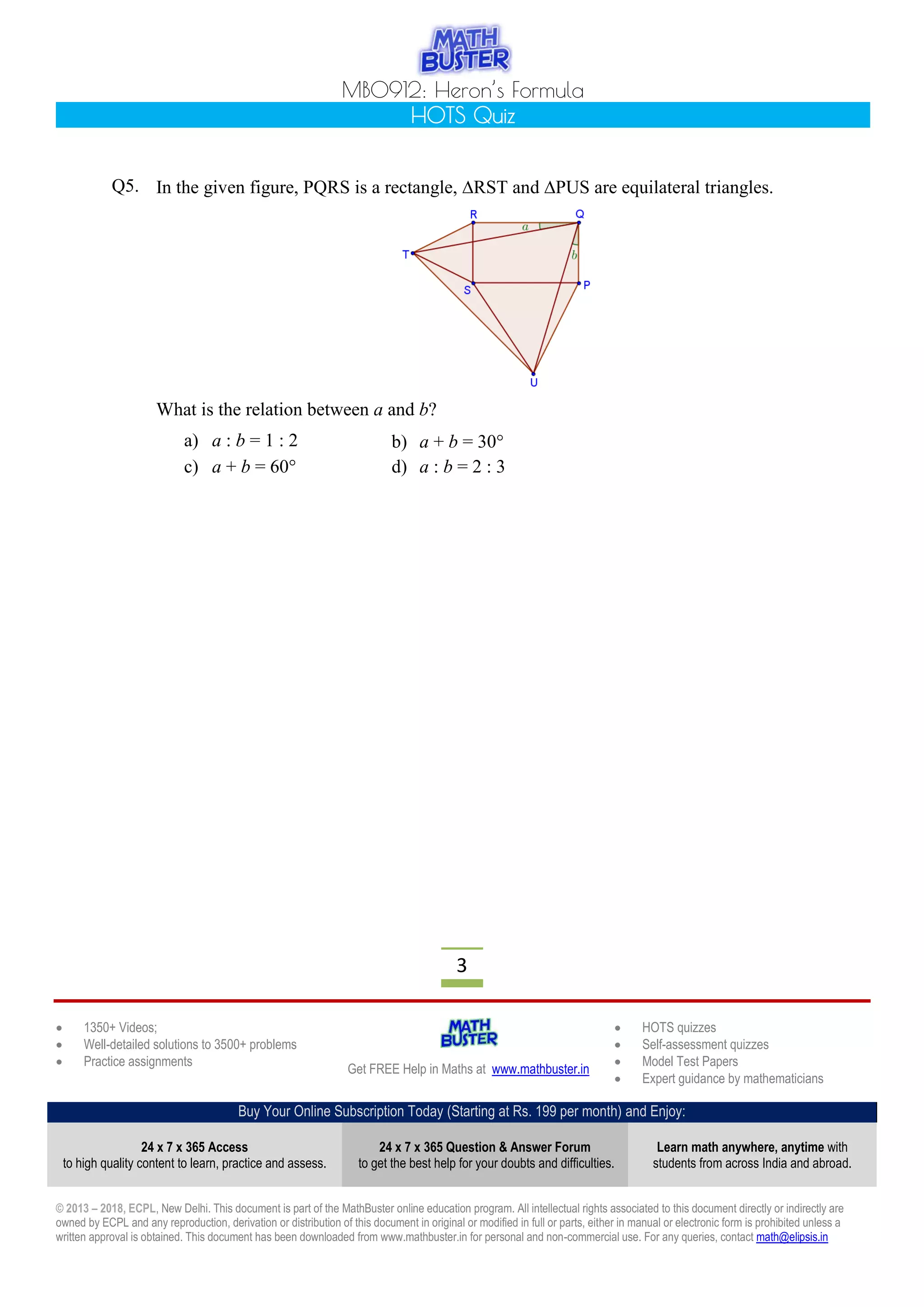 MathBuster HOTS Quiz CBSE Class 9 Chapter 12 | PDF