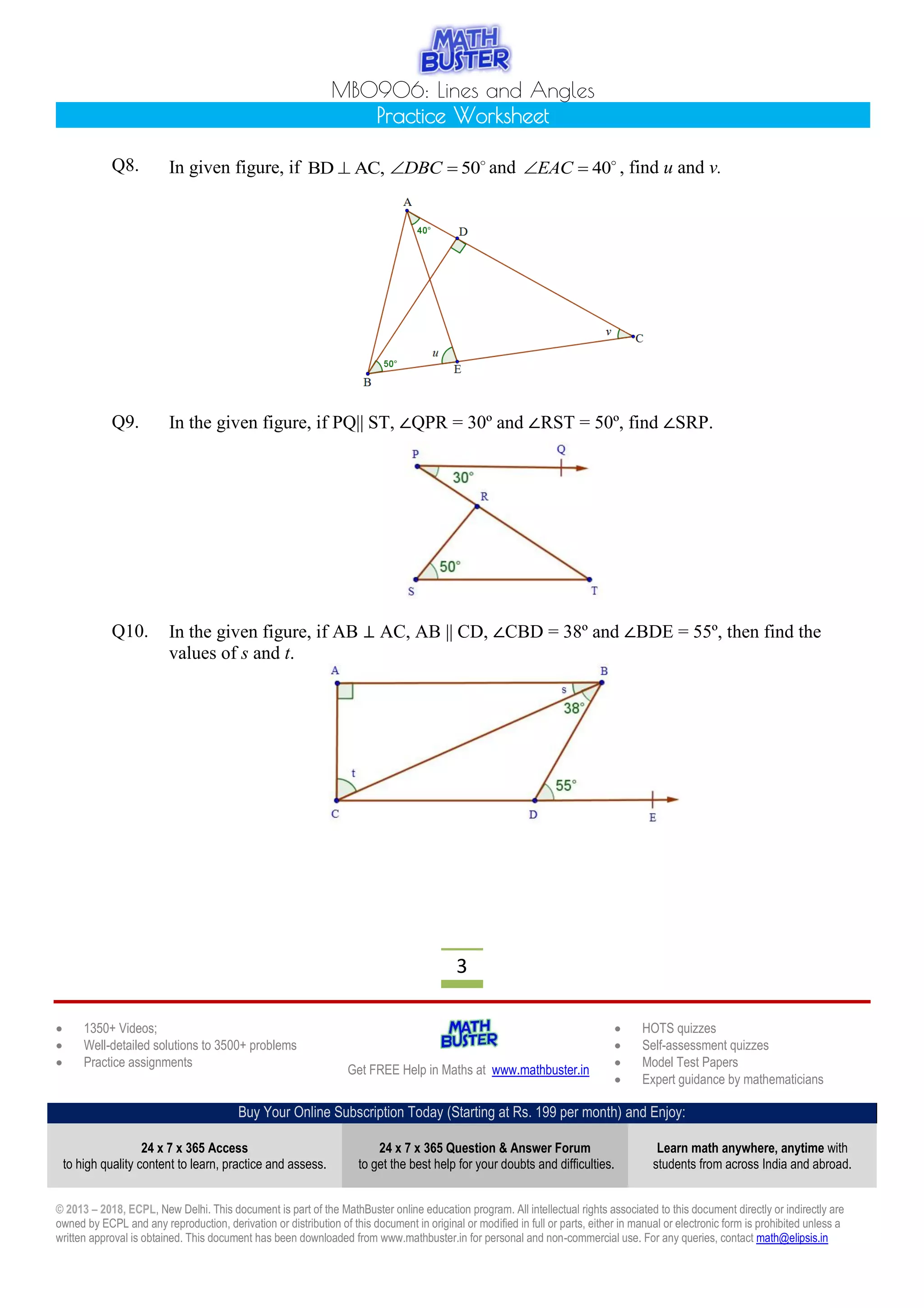 MathBuster Practice Worksheet CBSE Class 9 Chapter 6 | PDF