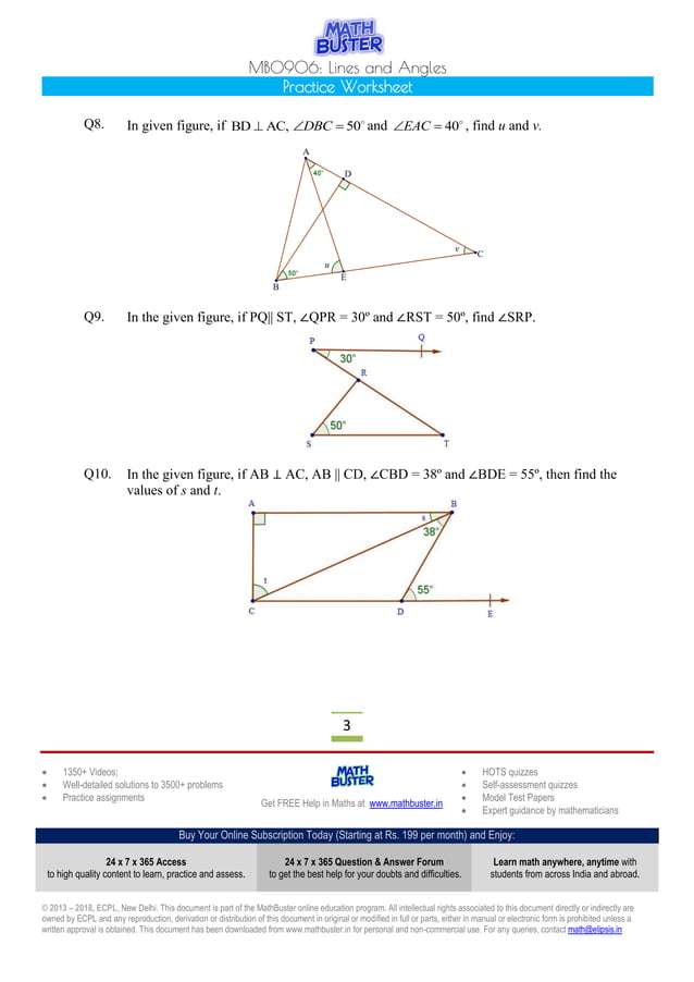 MathBuster Practice Worksheet CBSE Class 9 Chapter 6 | PDF | Online ...
