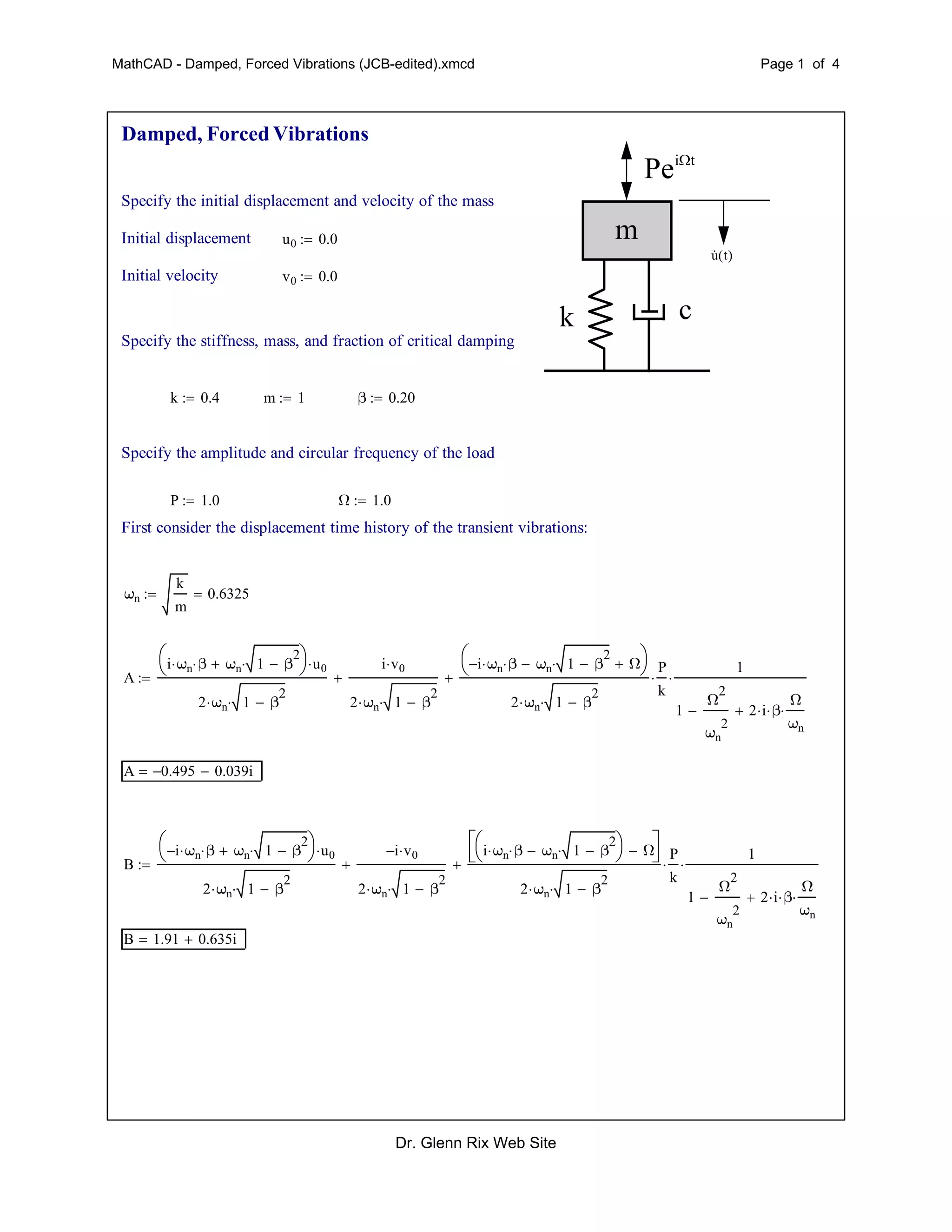 Math cad damped, forced vibrations (jcb-edited) | PDF