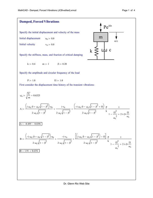 Math cad damped, forced vibrations (jcb-edited) | PDF