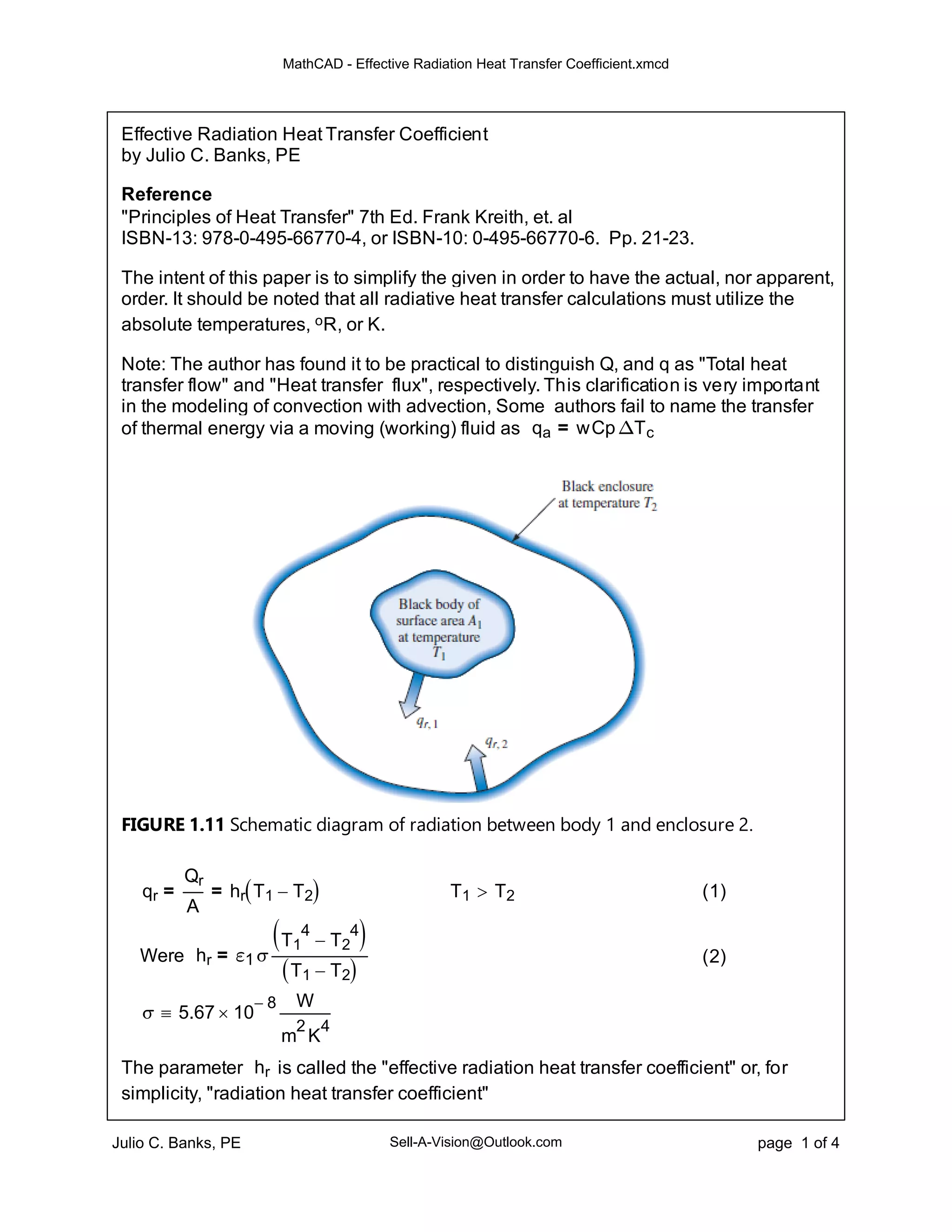 Math cad effective radiation heat transfer coefficient.xmcd