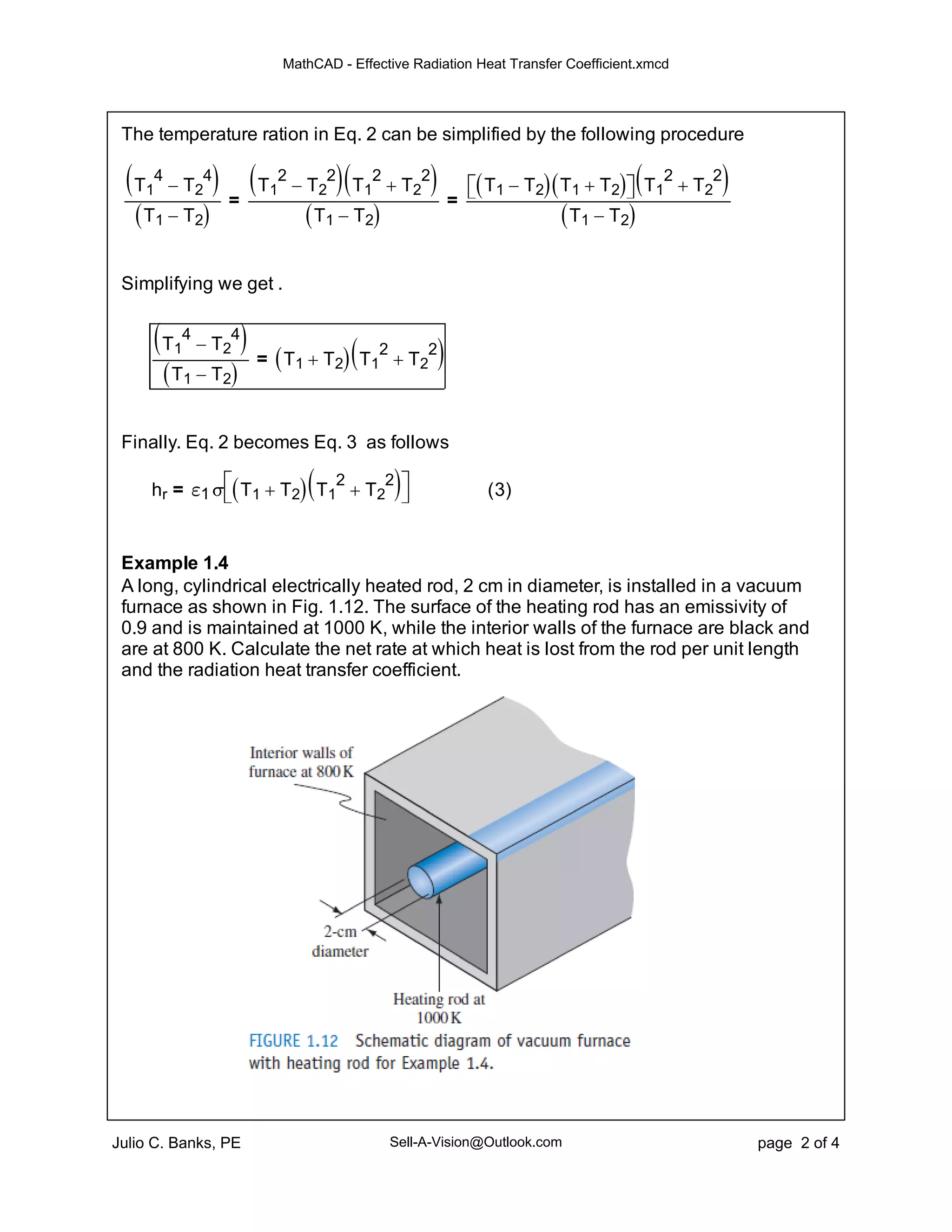 Math cad effective radiation heat transfer coefficient.xmcd | Physics | Science