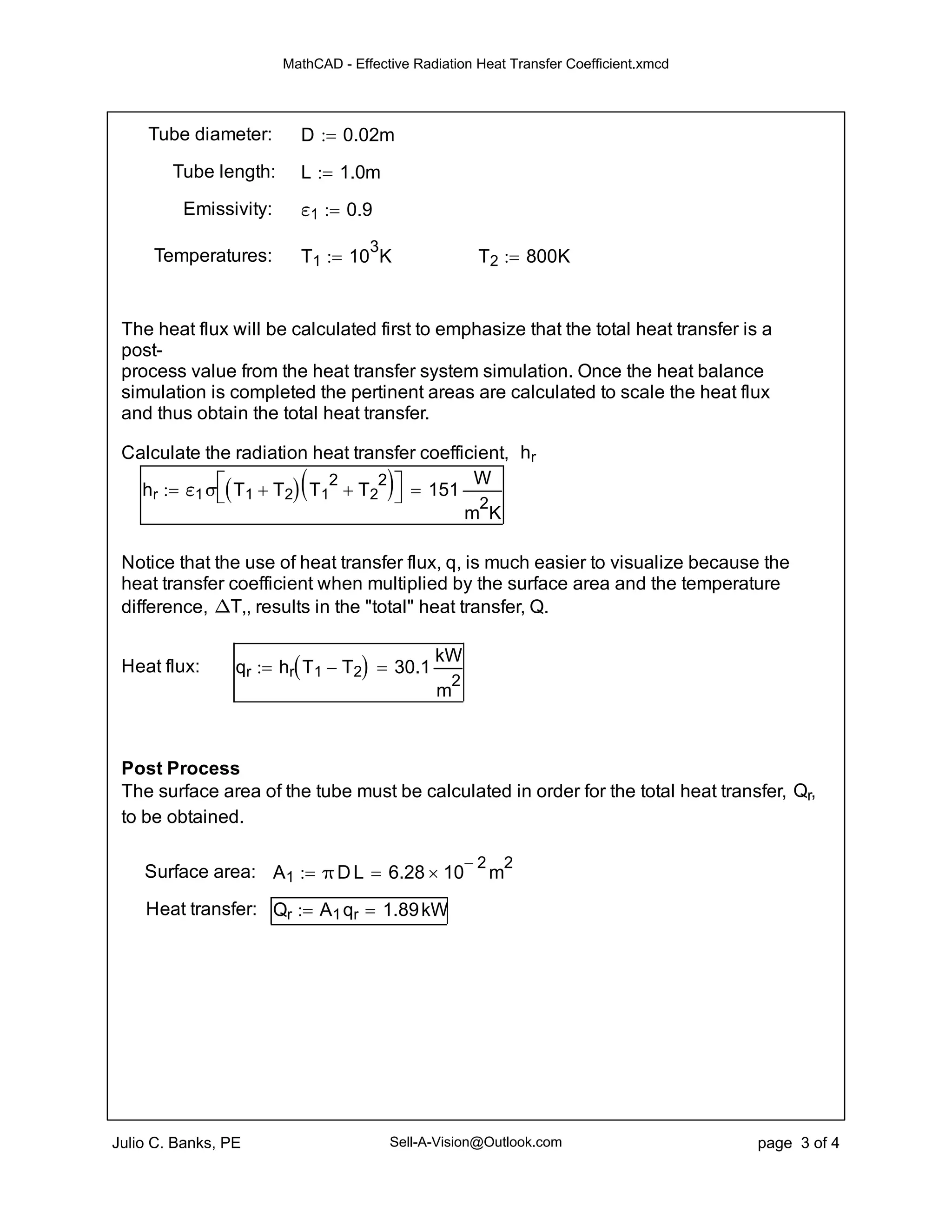 Math cad effective radiation heat transfer coefficient.xmcd