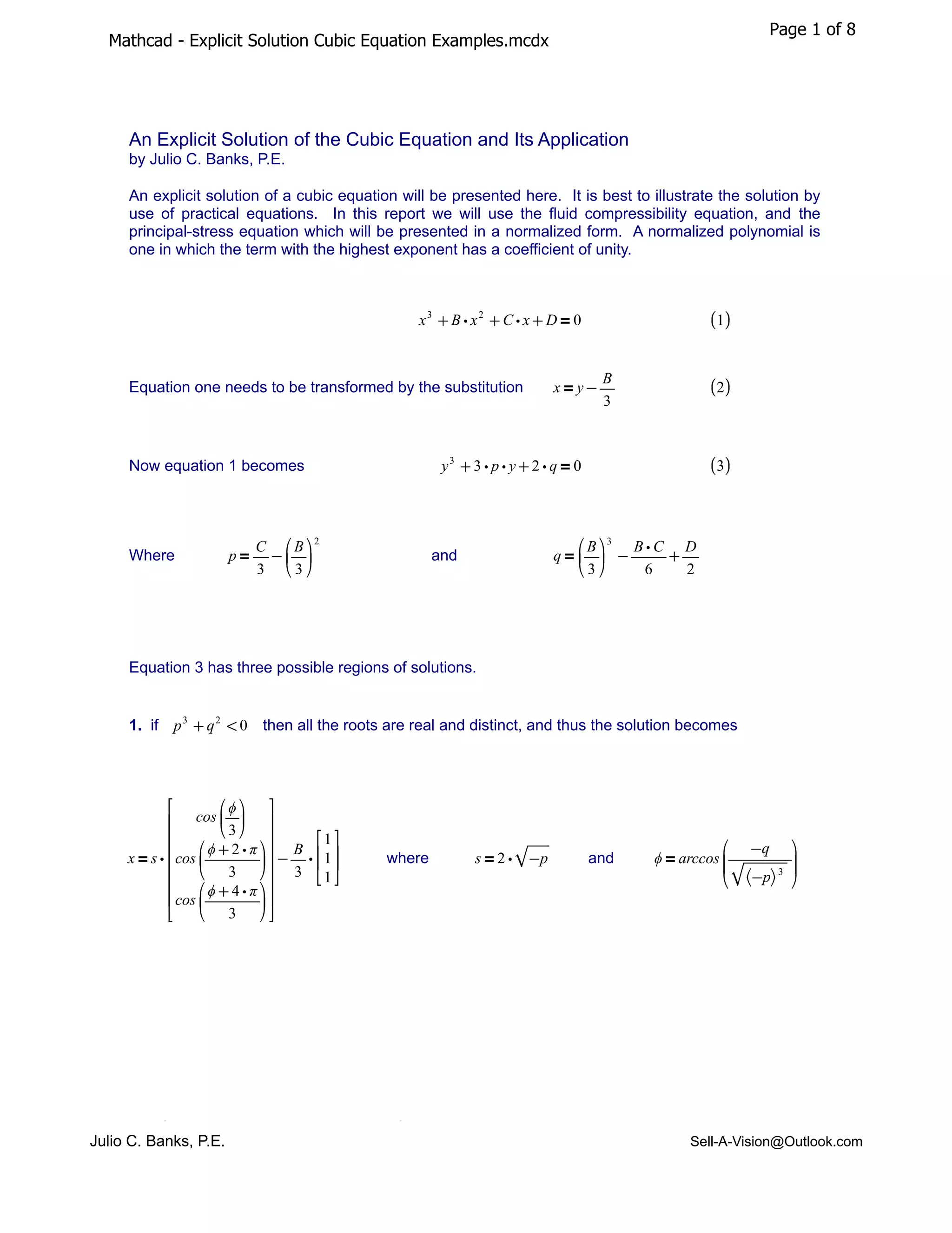 Mathcad explicit solution cubic equation examples | PDF