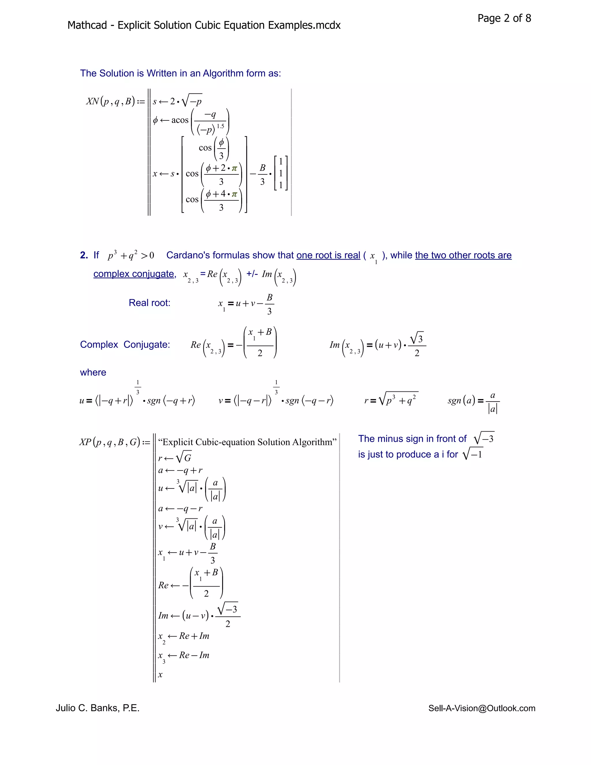 Mathcad explicit solution cubic equation examples | PDF