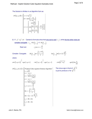 Mathcad explicit solution cubic equation examples | PDF