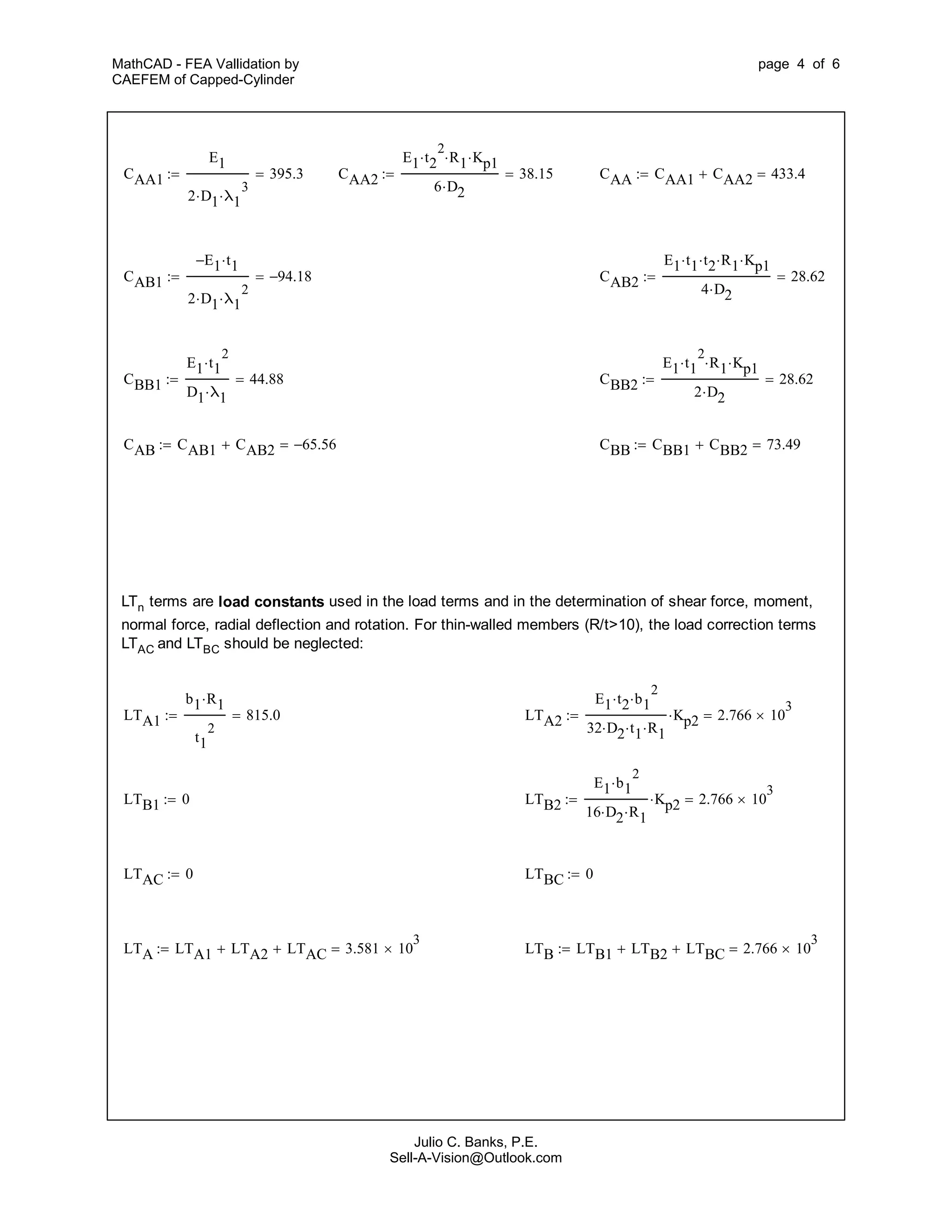MathCAD FEA vallidation by caefem of capped-cylinder stresses | PDF